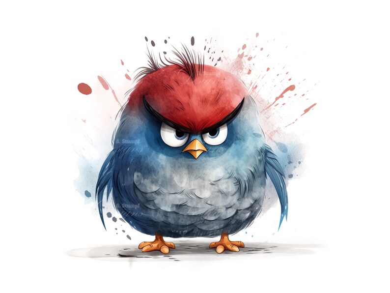 Grumpy Birds Clipart Set Watercolor Cartoon Clip Art Bundle Printable ...