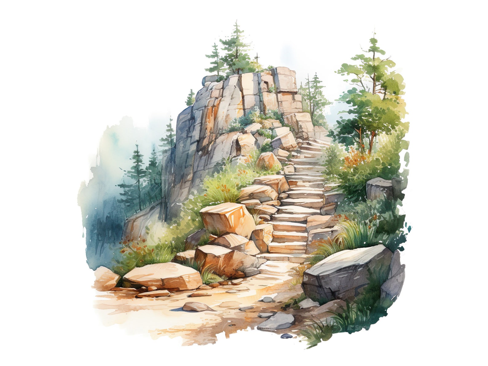 10 Rocky Hiking Trail in Summer Clipart Set Mountain Adventure Clip Art ...