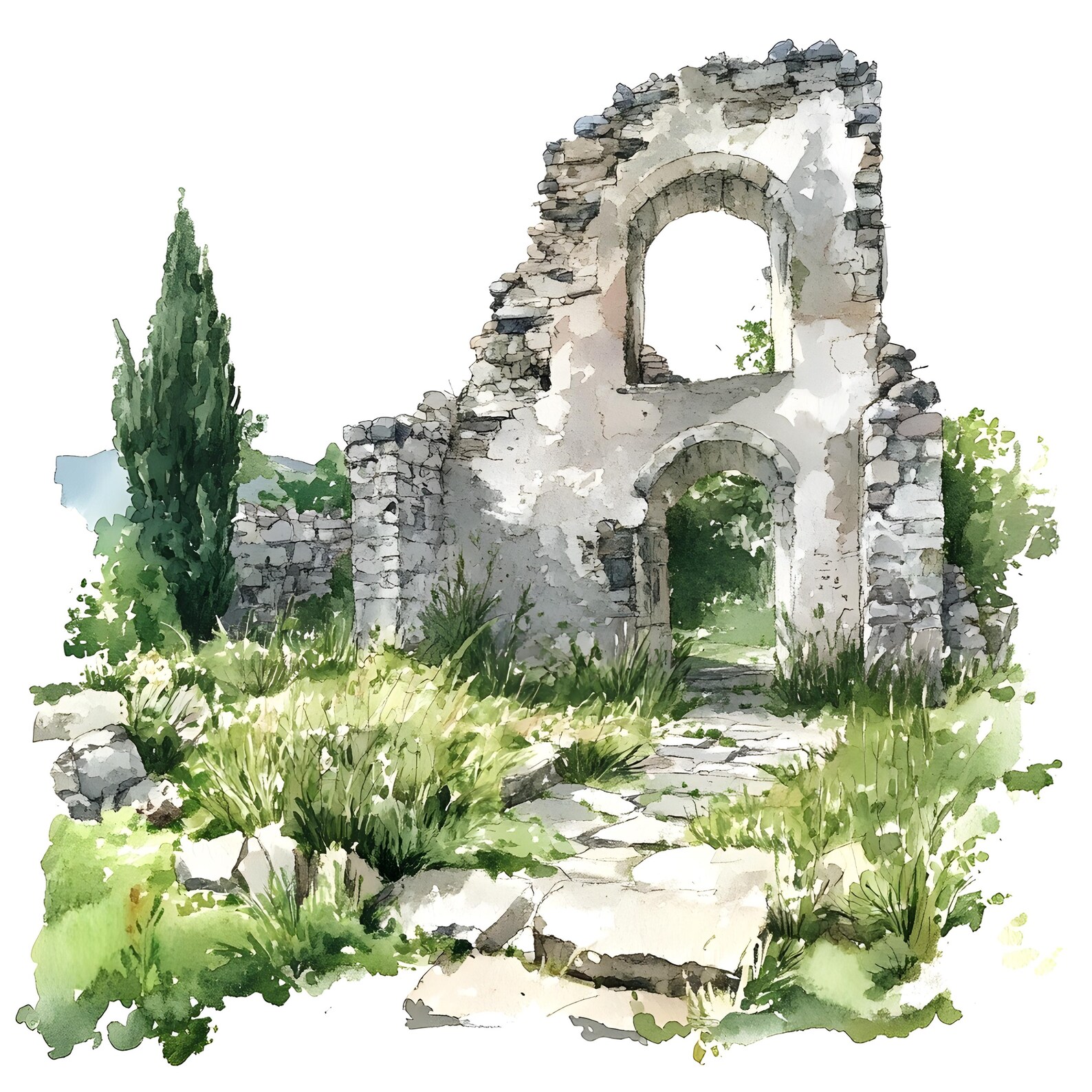 10 Medieval Ruin Clipart Digital Watercolor Painting Ancient Castle ...