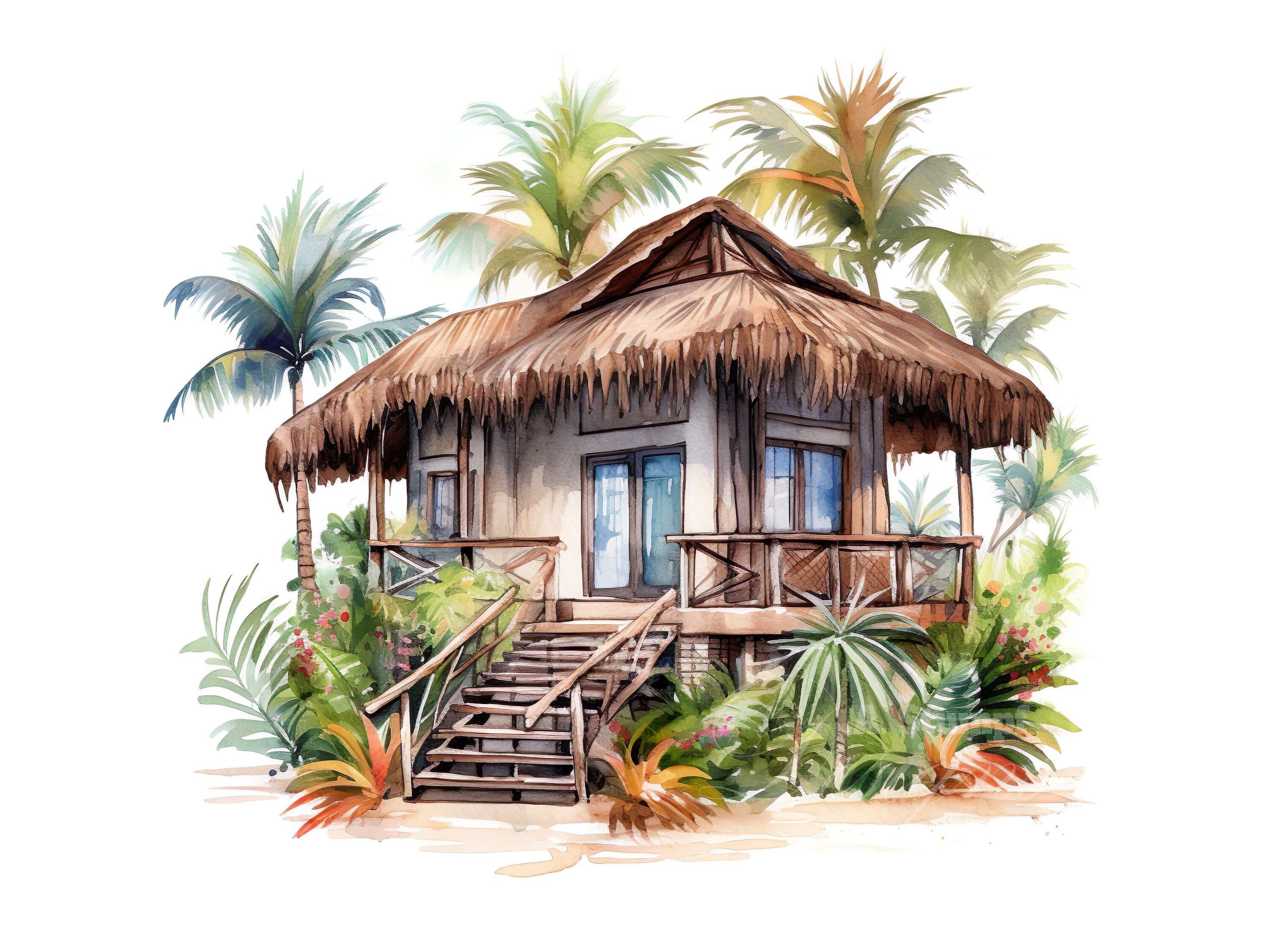 Palapa House Clipart, Tropical Hut Bundle, Beach Bungalow Set, Exotic Hut Clipart, Vacation Home ...