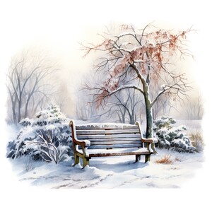 10 Bench in Winter Park Clipart Snowy Park Bench Illustration Winter ...