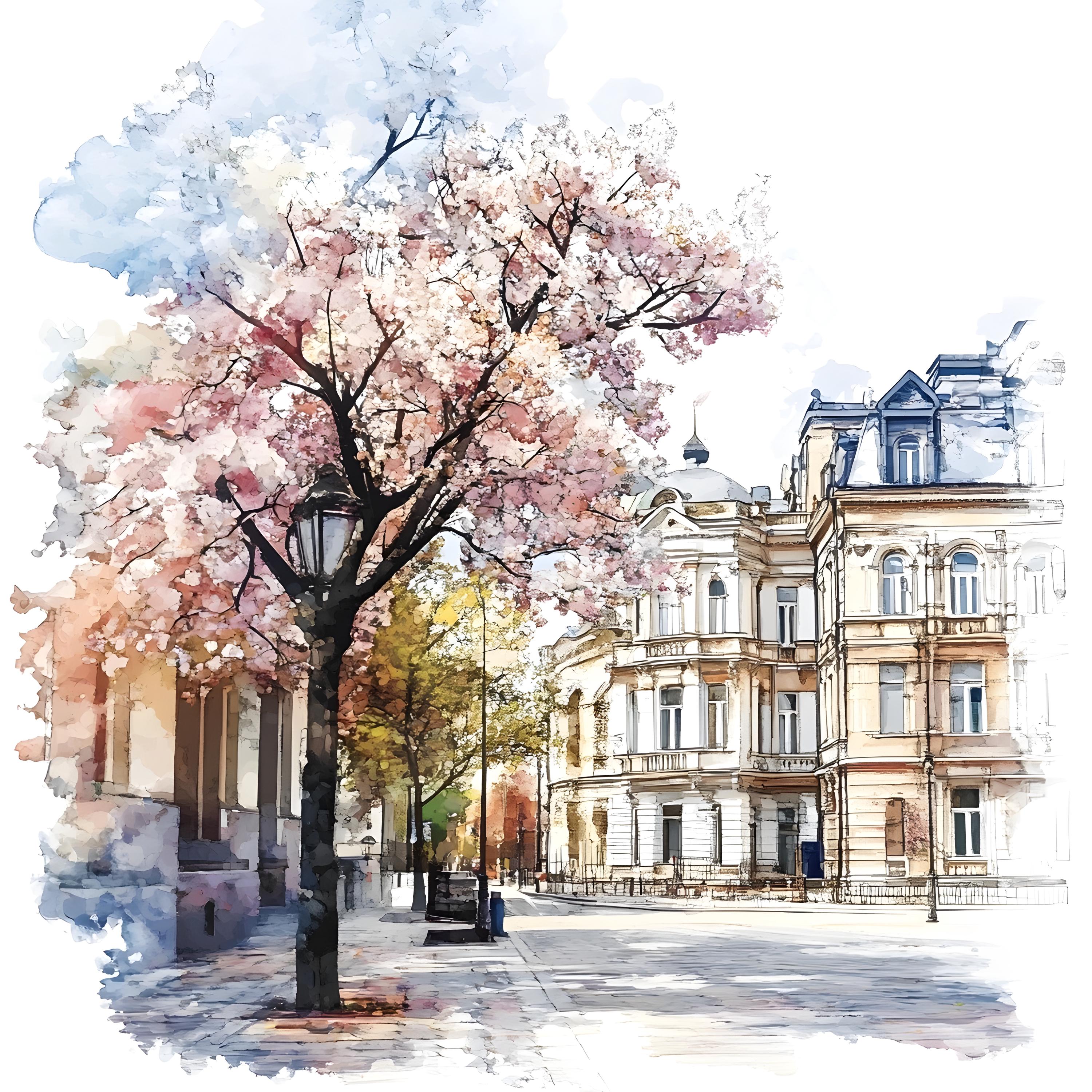 10 Spring Cityscape Clipart Set Digital Watercolor Painting Floral ...