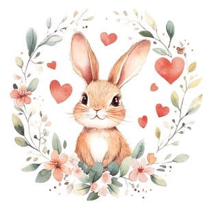 10 Bunny Valentines Day Wreath Clipart Set Digital Watercolor Painting ...