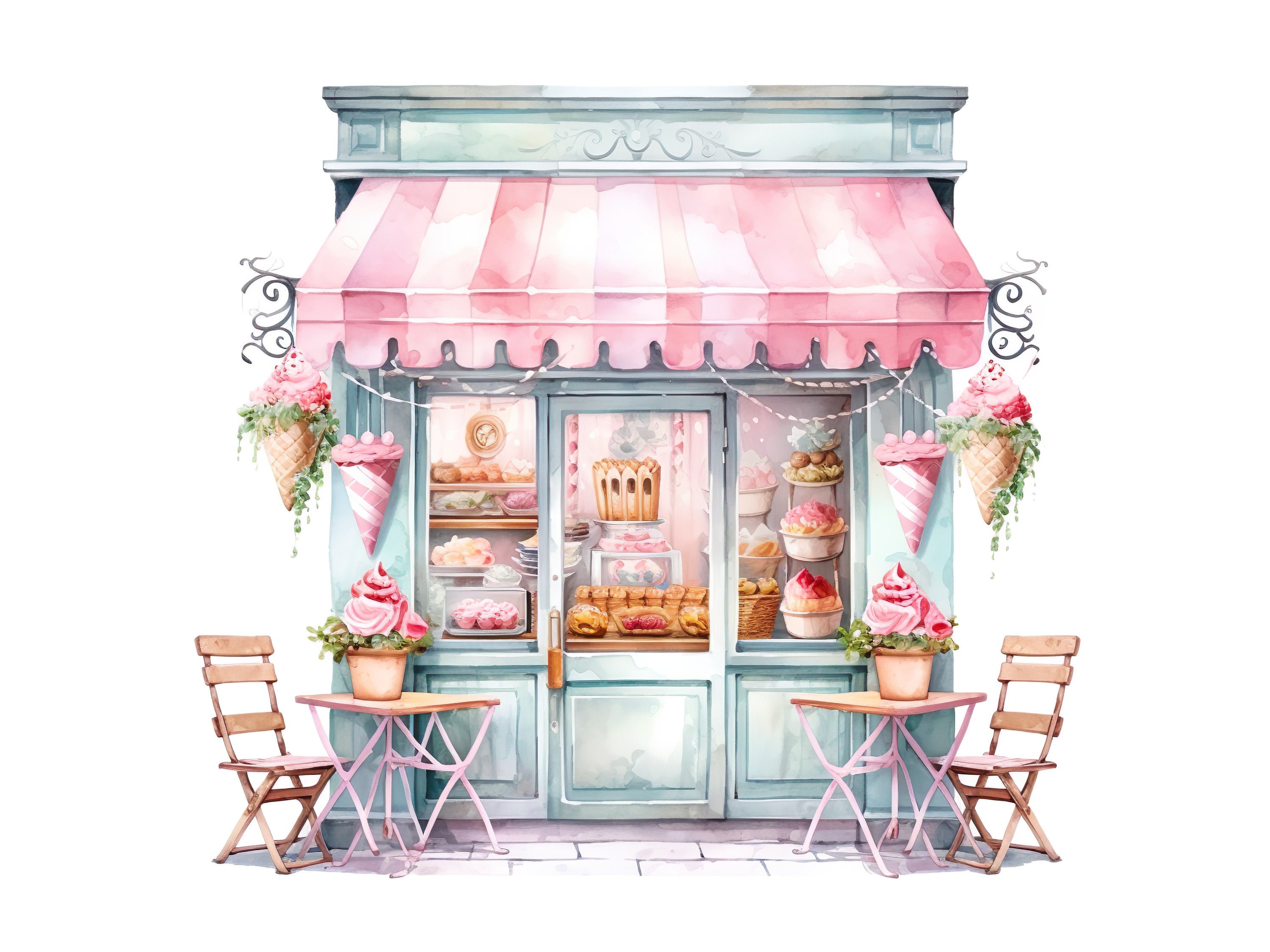 Ice Cream Parlor Watercolor Clipart Set Sweet Treats, Dessert ...