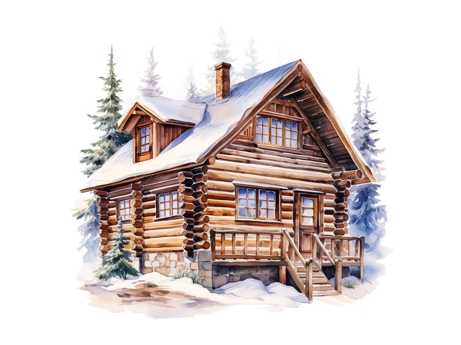 10 Log Cabin in Winter Clipart, Snowy Clip Art Bundle, Cozy Landscape ...