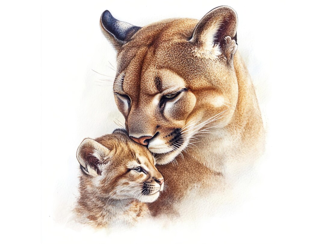 10 Puma Mother With Her Baby Clipart Set Digital Watercolor Animal ...