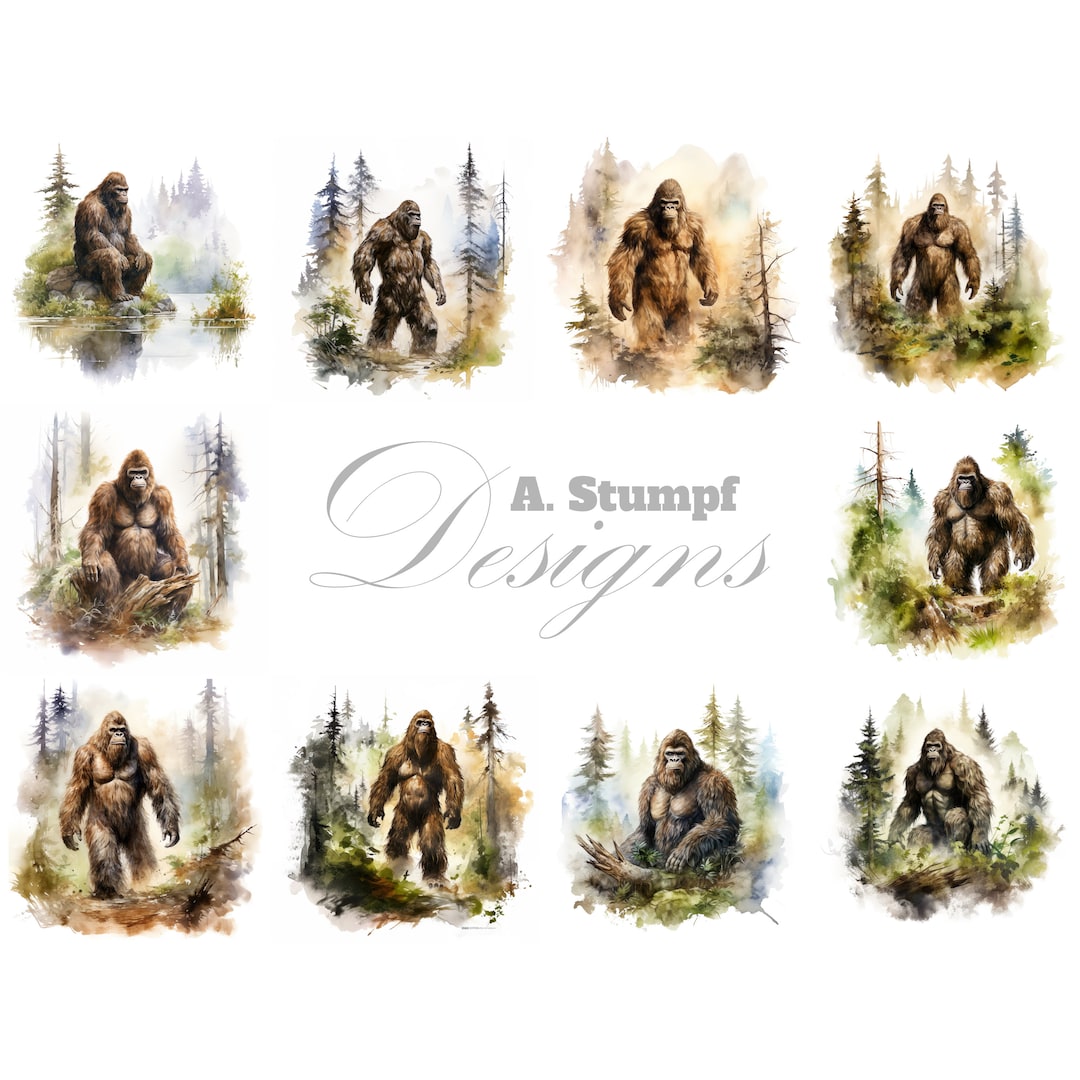 Bigfoot Clipart Set Cute Monsters Clip Art Watercolor Art DIY Design ...