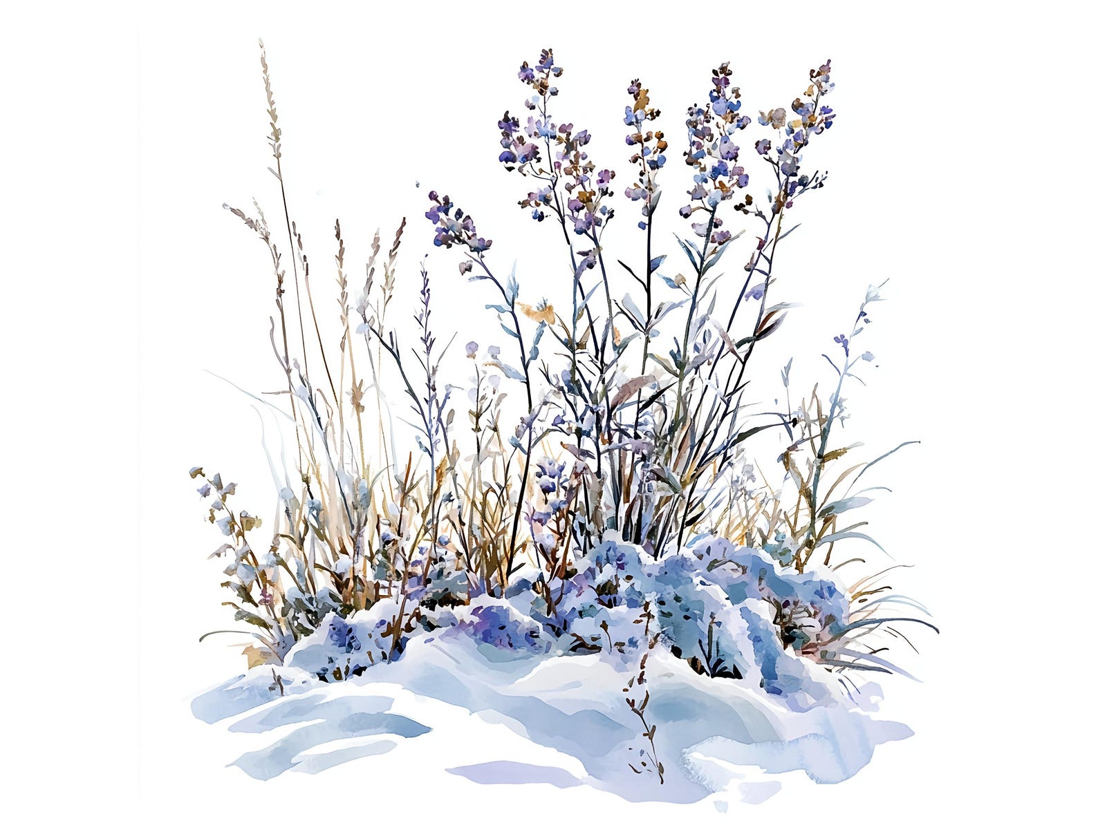 10 Snow Covered Winter Plants Clipart Set Digital Watercolor Painting ...