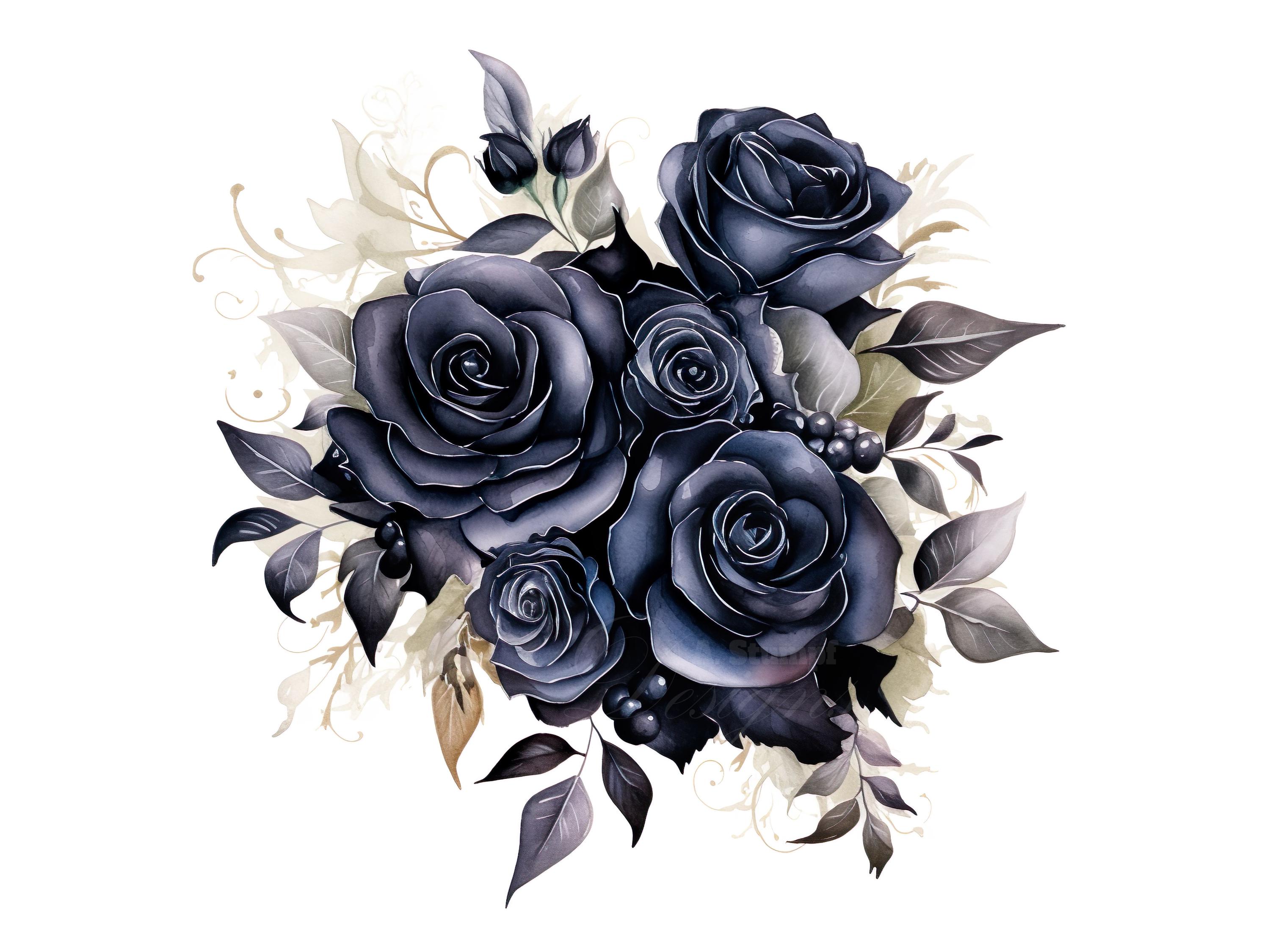 10 Black Roses Clipart Set Digital Watercolor Painting Floral Botanical ...