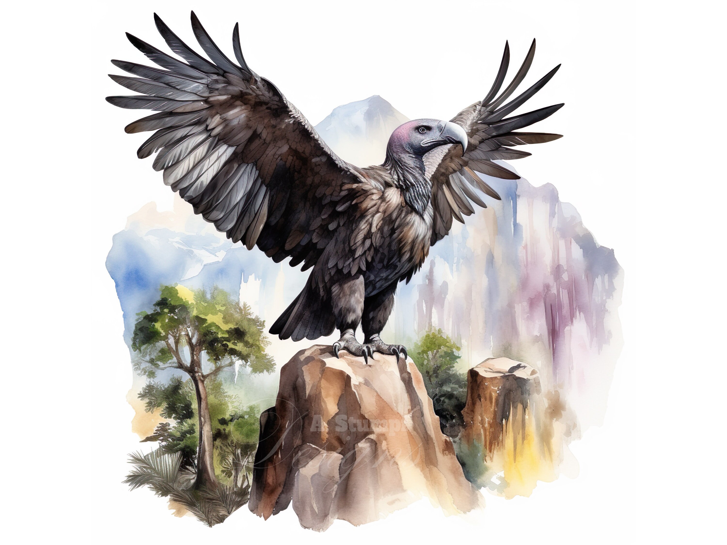 10 Flying Condor Clipart Set Digital Watercolor Painting Exotic ...