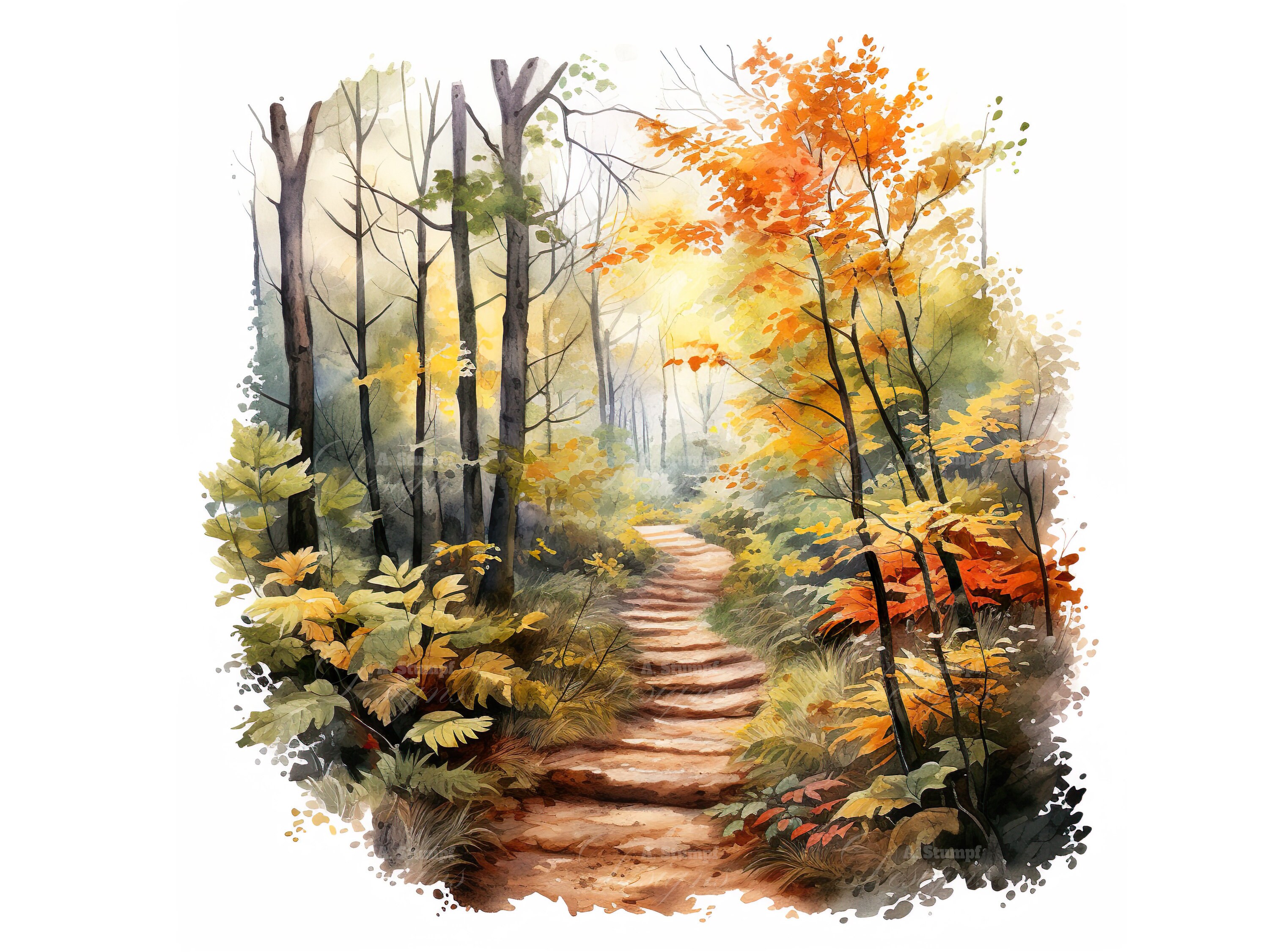 10 Autumn Forest Hiking Trail Clipart Watercolor Nature Paintings ...