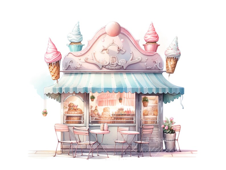 10 Ice Cream Parlor Clipart Set Digital Watercolor Painting Sweet Treat ...