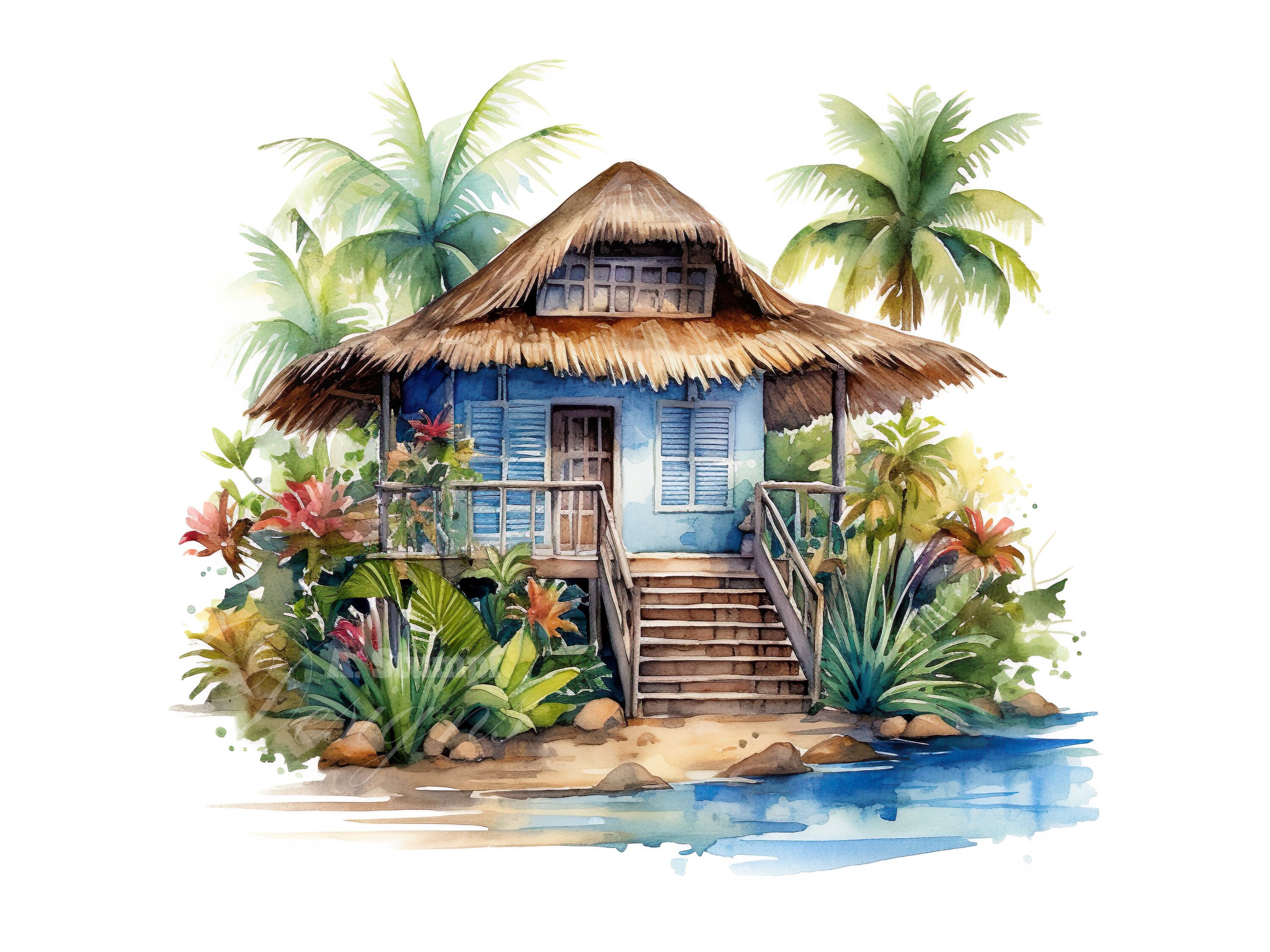 Palapa House Clipart, Tropical Hut Bundle, Beach Bungalow Set, Exotic Hut Clipart, Vacation Home ...