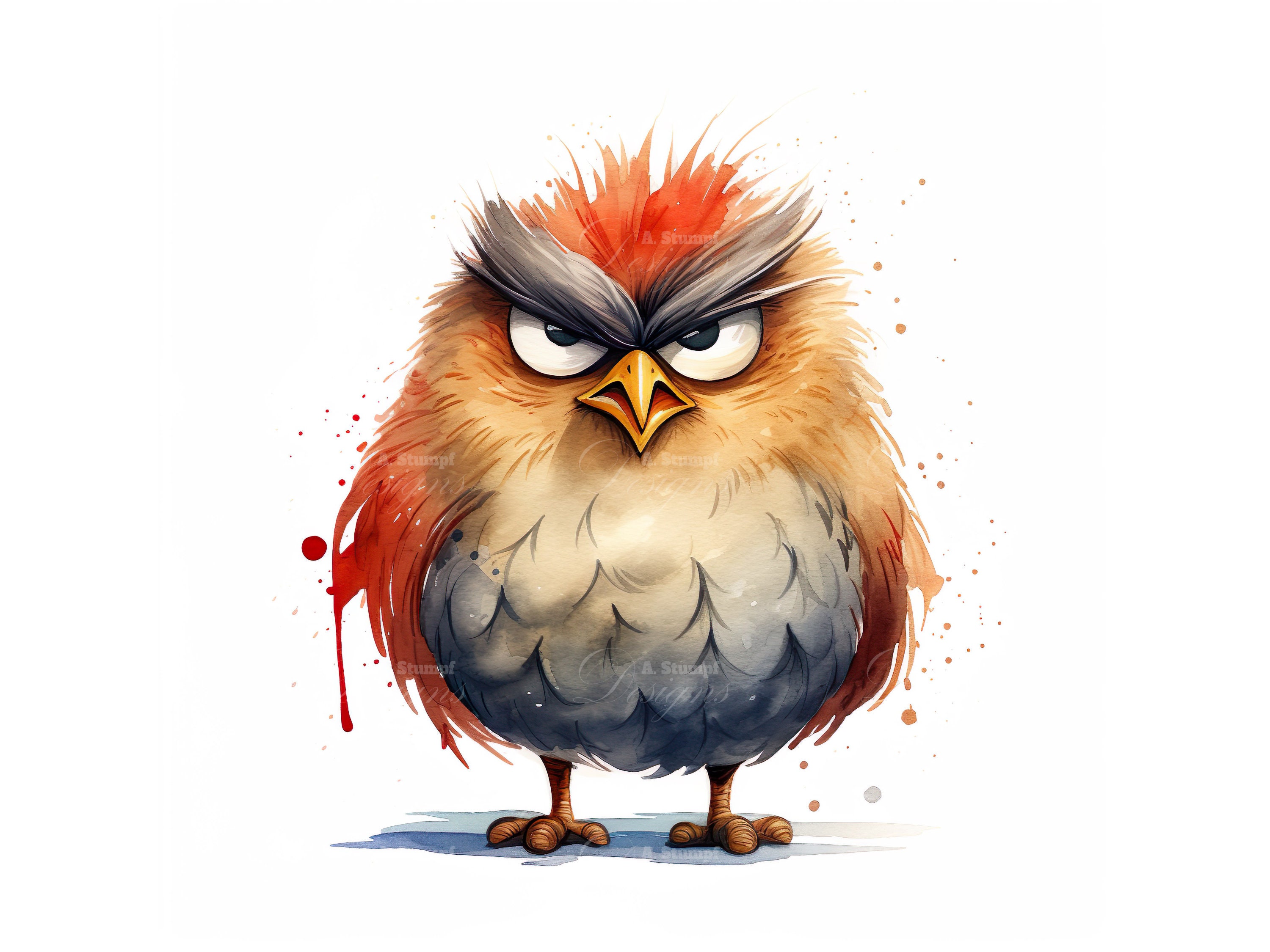 Grumpy Birds Clipart Set Watercolor Cartoon Clip Art Bundle Printable ...