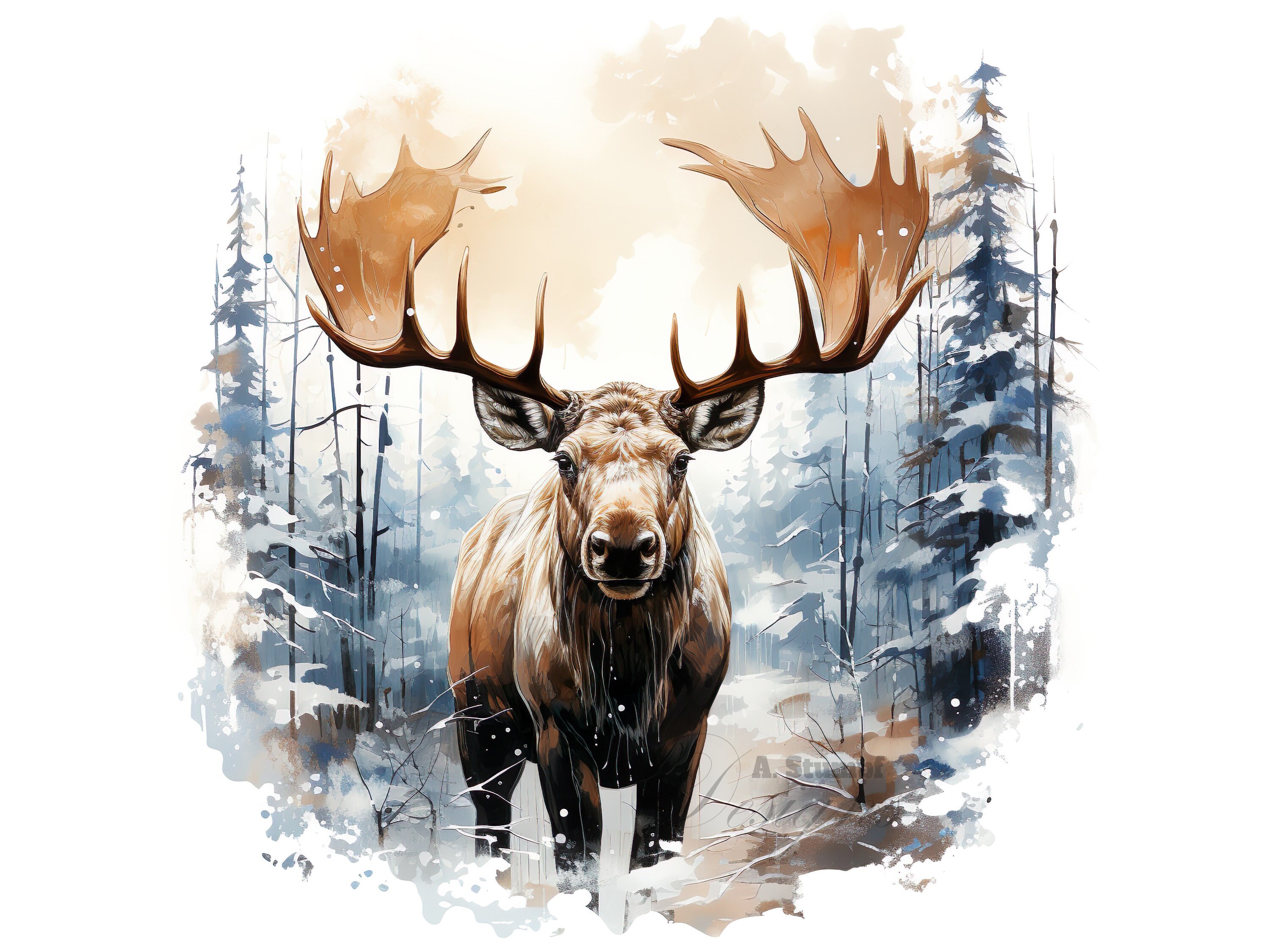 Moose Clipart Set of 10 High Quality Jpgs Digital Watercolor Art ...