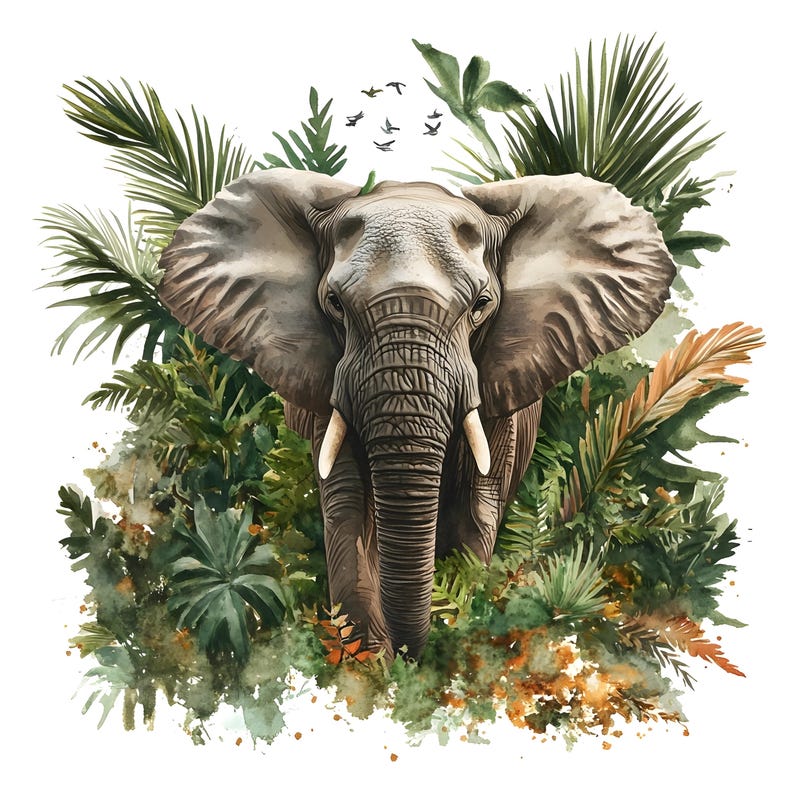 10 Elephant Clipart Set Digital Watercolor Painting African Safari ...