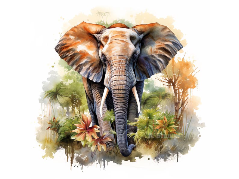 10 Elephant Clipart Set Digital Watercolor Painting African Safari ...