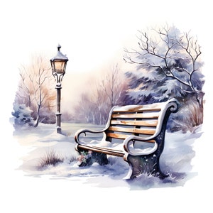 10 Bench in Winter Park Clipart Snowy Park Bench Illustration Winter ...