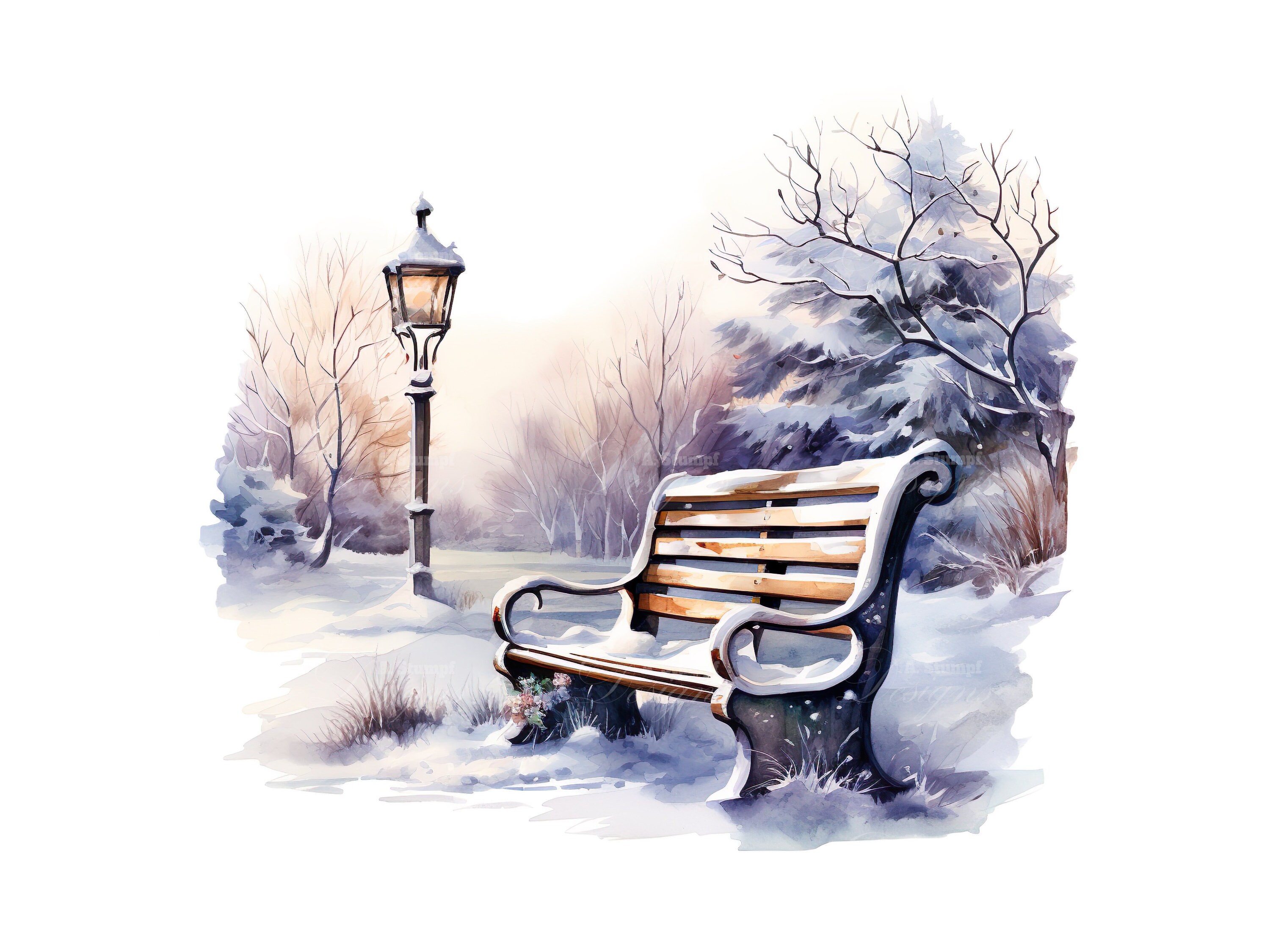 10 Bench in Winter Park Clipart Snowy Park Bench Illustration Winter ...