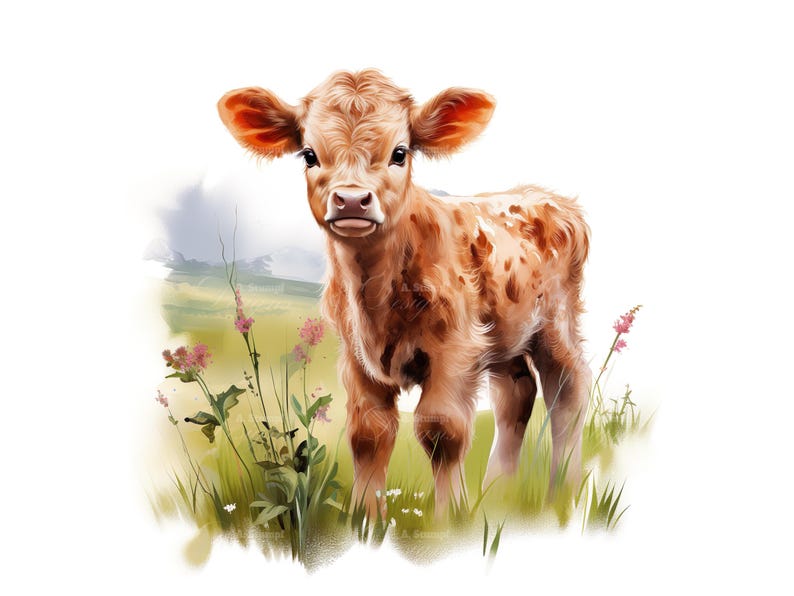 10 Calf Clipart Set Digital Watercolor Painting Farm Animal ...