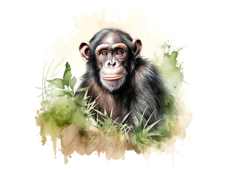 Chimpanzee, Clipart Set, Digital Chimp Art, Ape Clip Art, Primate ...