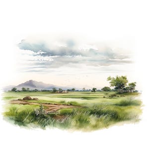 10 Grassland Landscape Clipart Set Digital Watercolor Painting Scenic ...