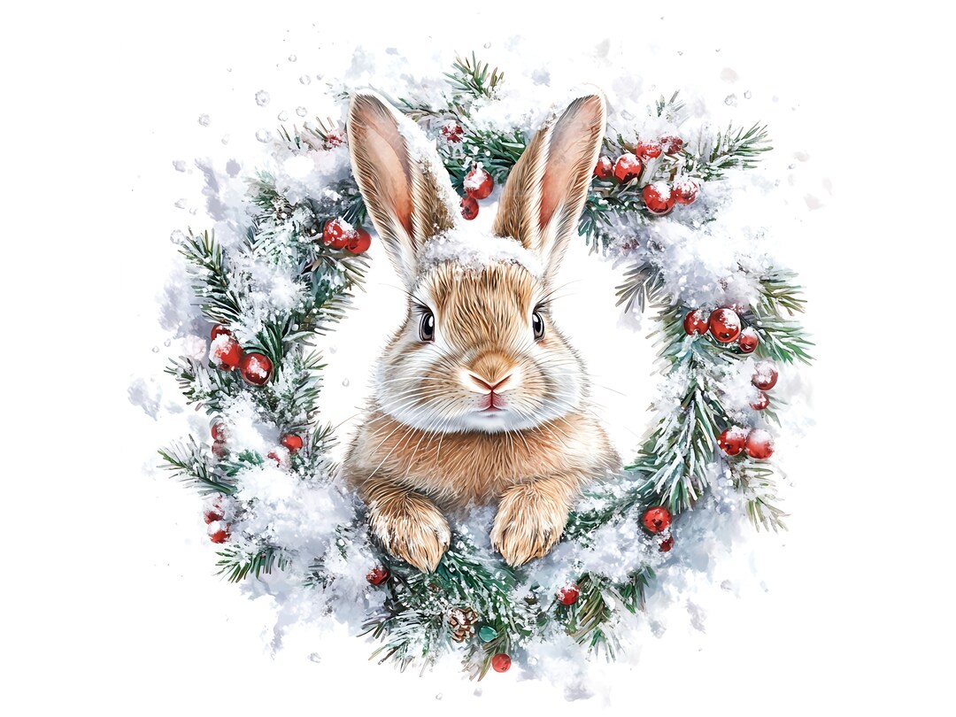 10 Bunny in Winter Wreath Clipart, Cute Christmas Animal Illustration ...