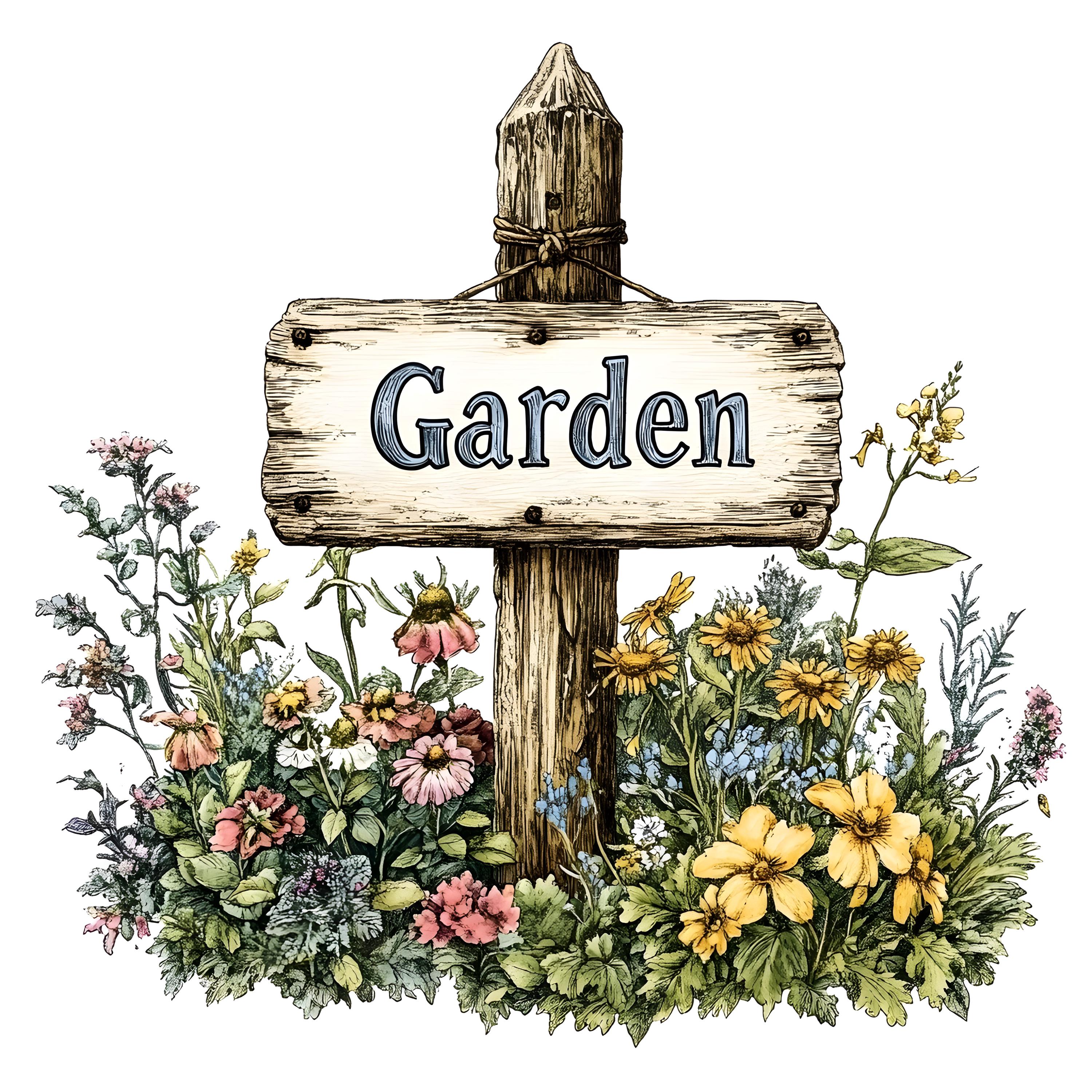 10 Garden Sign Clipart Set Digital Watercolor Painting Wild Flowers ...