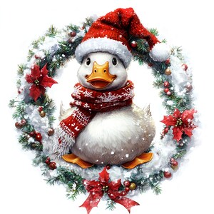 10 Duck in Winter Clipart, Christmas Wreath Decoration, Digital ...