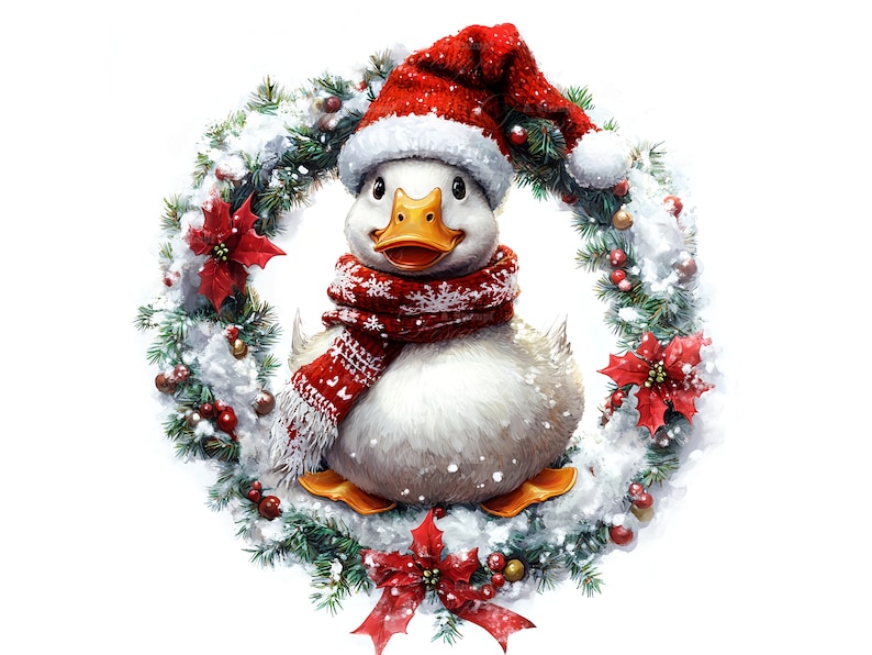 10 Duck in Winter Clipart, Christmas Wreath Decoration, Digital ...
