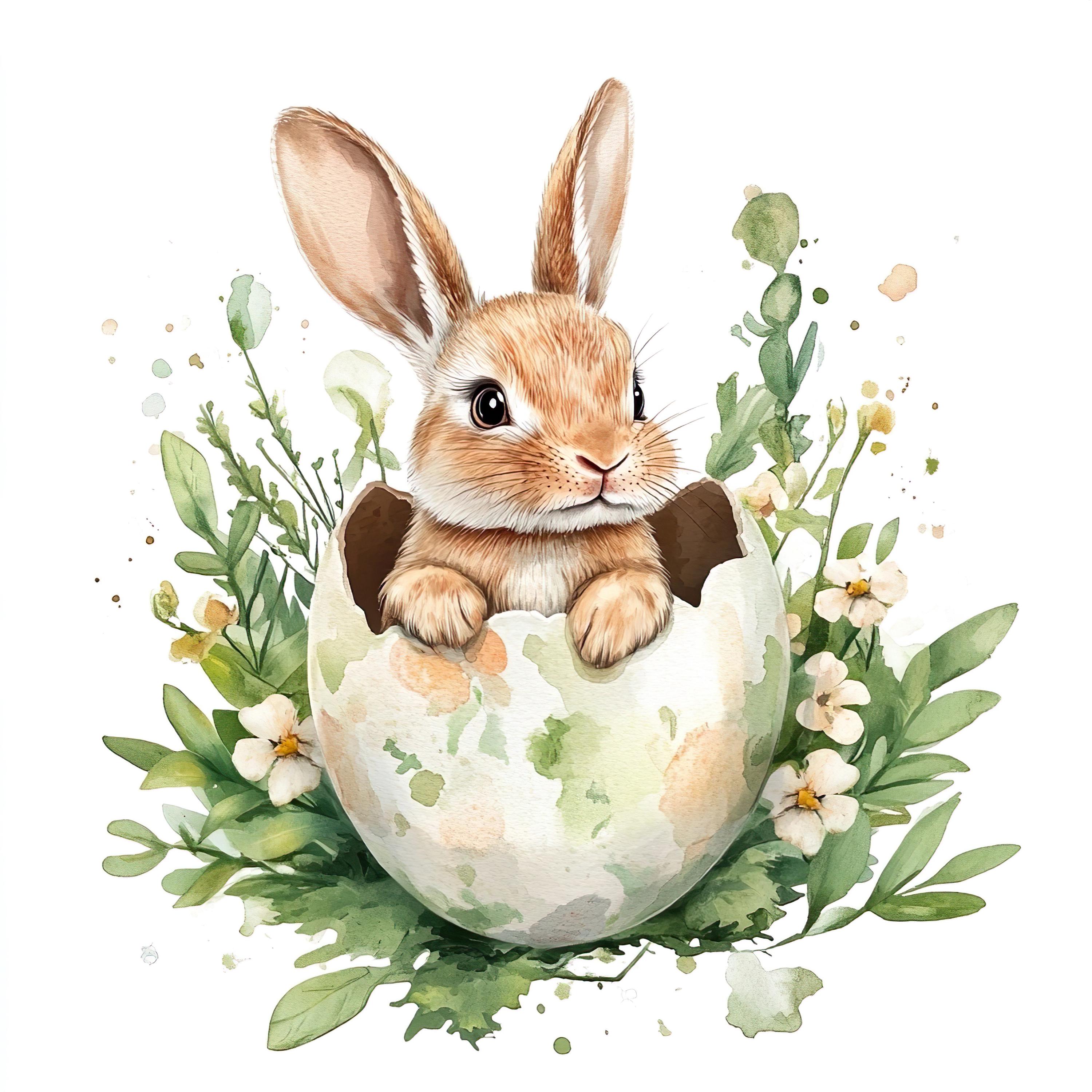 10 Bunny Inside Easter Egg Clipart Set Digital Watercolor Painting ...
