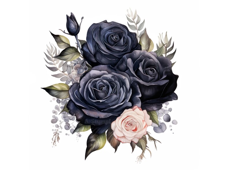 Black Roses Clipart Set Watercolor Clip Art Mystical Floral Design ...