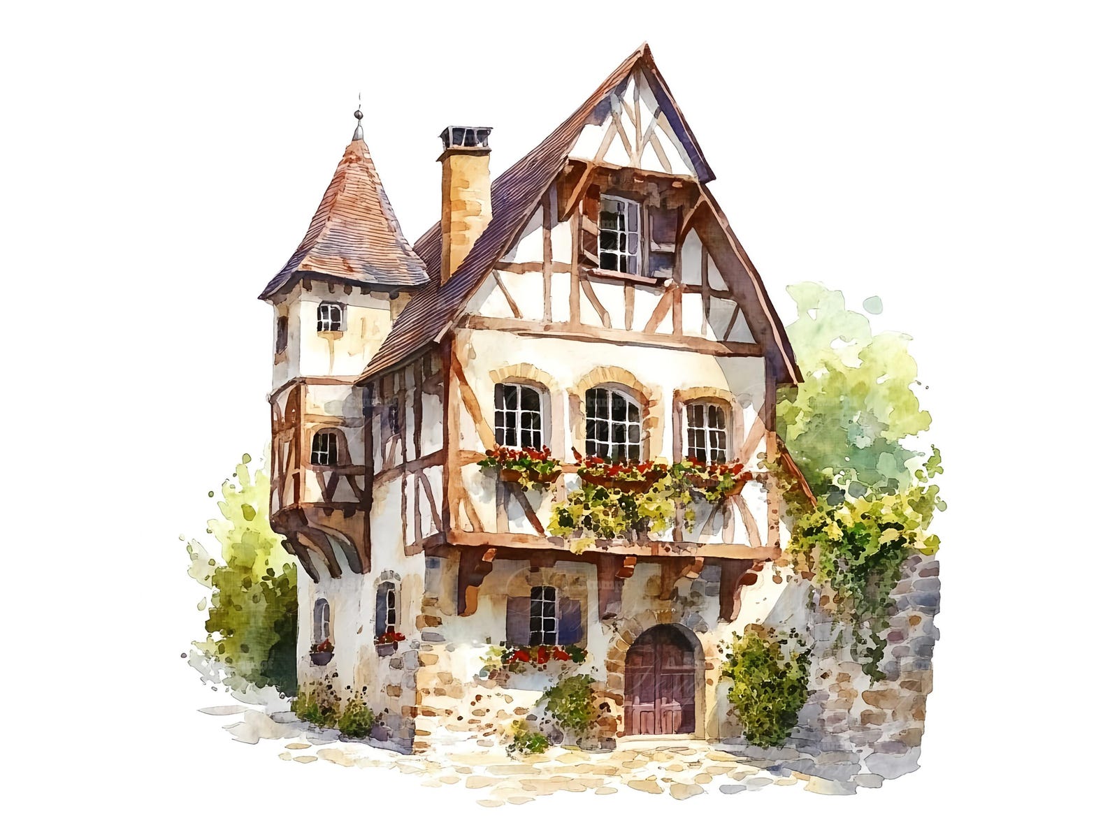 10 Medieval Era House Clipart Set Digital Watercolor Old Cottage ...