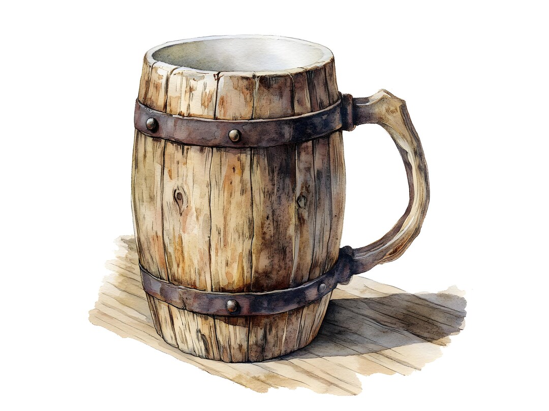 10 Medieval Wooden Beer Mug Clipart Set Digital Watercolor Painting ...