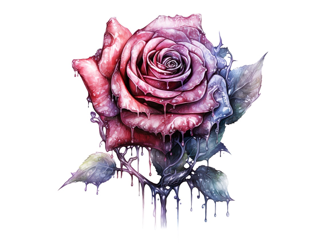 10 Poisoned Rose Clipart Set Digital Watercolor Vintage Painting Dark ...