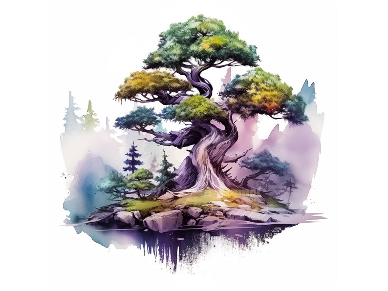 10 Bonsai Tree Clipart Set Digital Watercolor Painting Japanese Nature ...