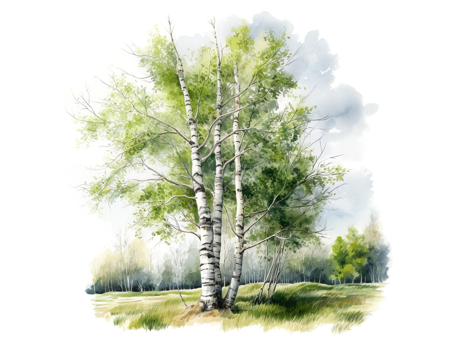 Birch Tree Clipart Nature Clip Art Bundle Watercolor Printable Wall Art ...