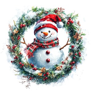 10 Snowman Clipart Set, Christmas Wreath Decoration, Winter Wonderland ...