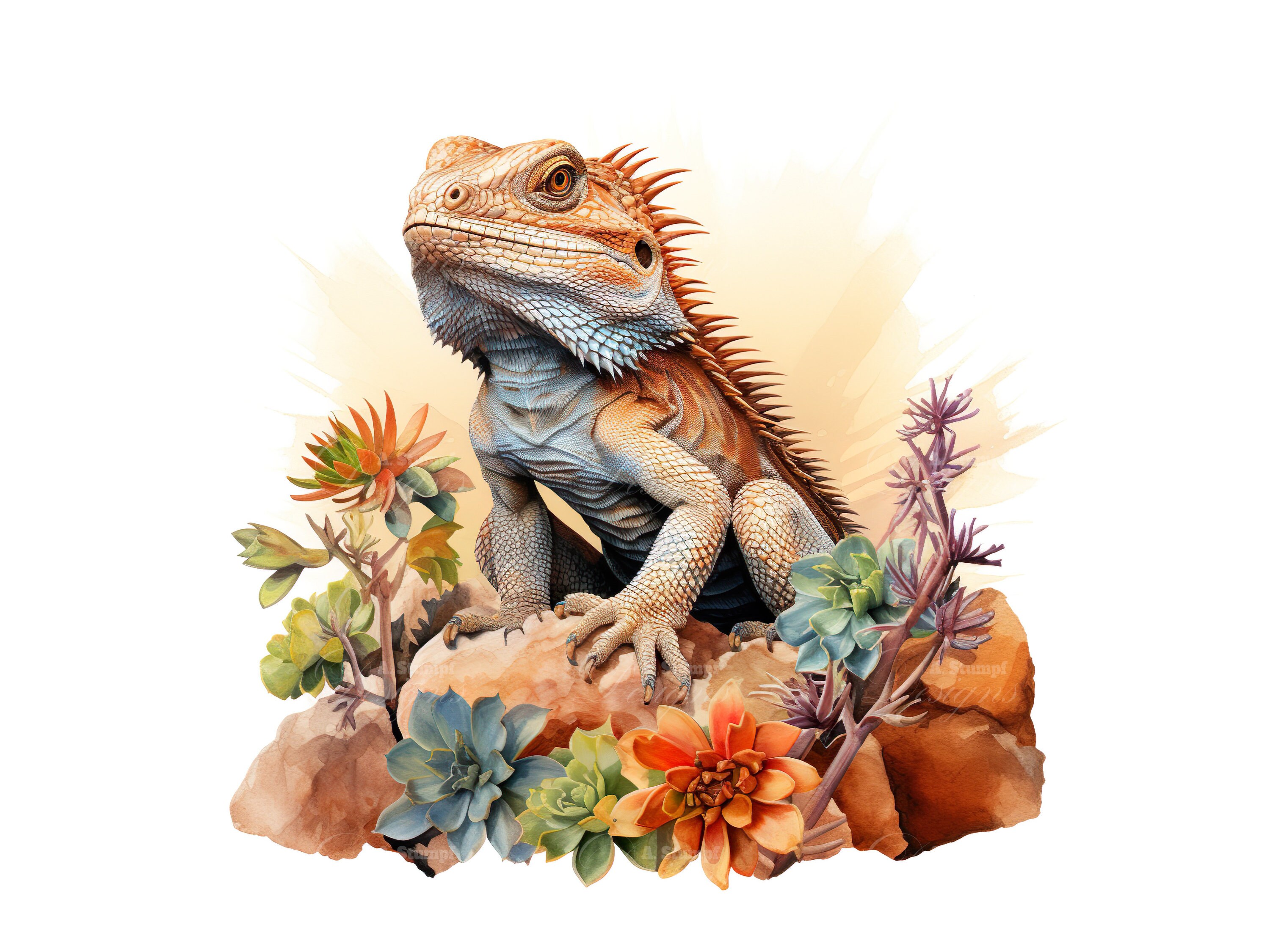 Bearded Dragon Lizard Watercolor Clipart Bundle Reptile Graphics Animal ...