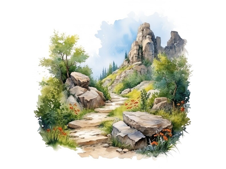 10 Rocky Hiking Trail in Summer Clipart Set Mountain Adventure Clip Art ...