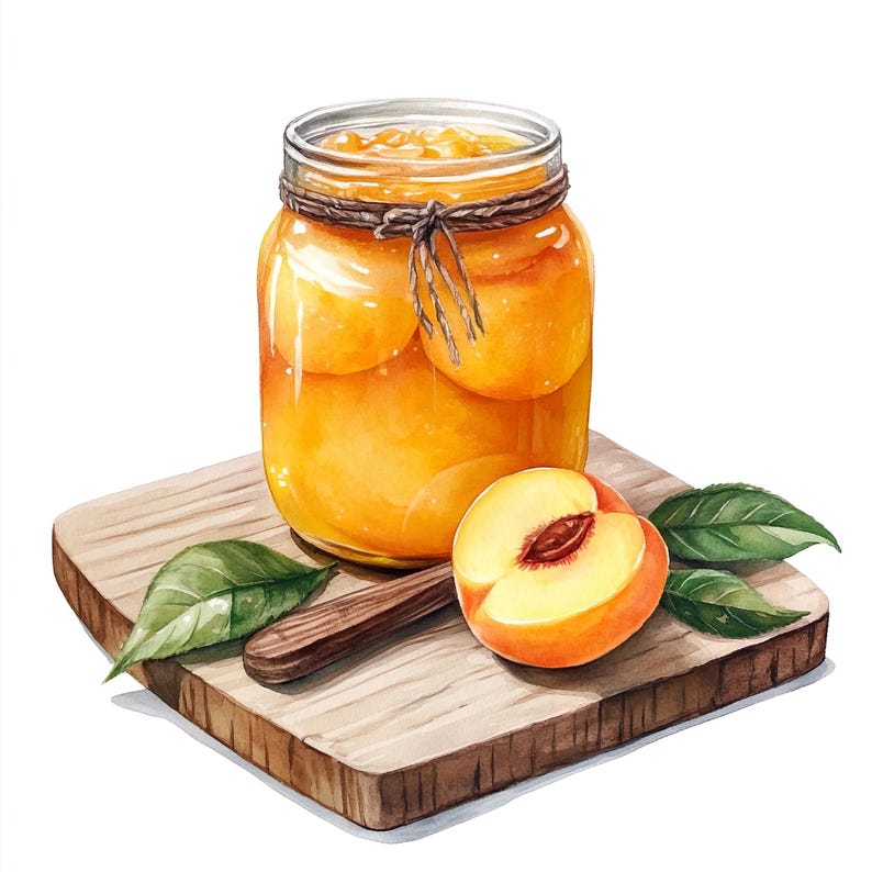 10 Peach Jam Jar Clipart Set Digital Watercolor Painting Marmalade ...