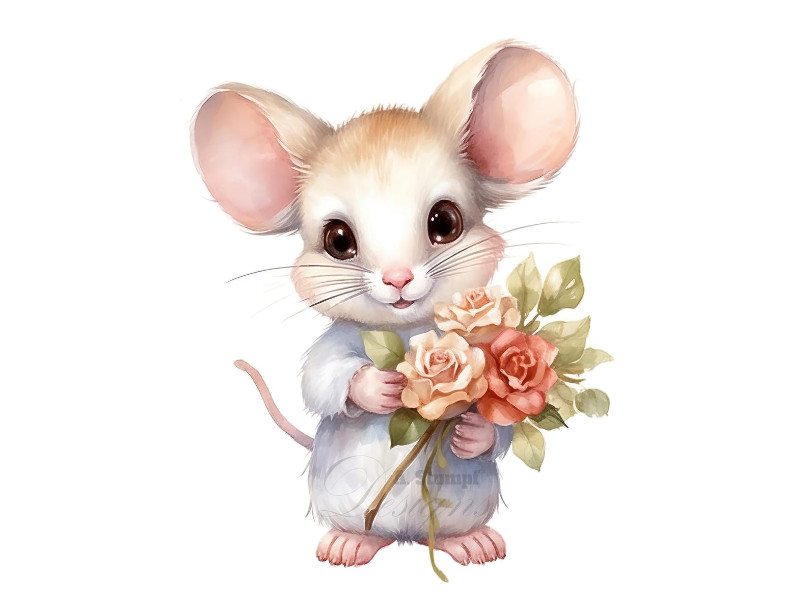 10 Mouse Holding Flowers Clipart Set Digital Watercolor Painting ...