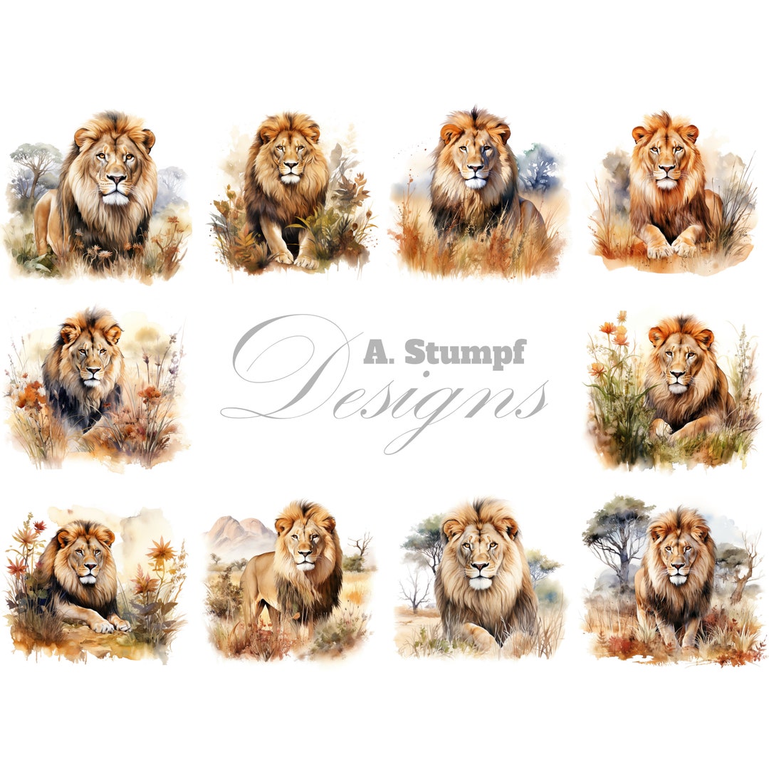 Lion Clipart Bundle Watercolor Animal Graphic Safari Image Crafting ...