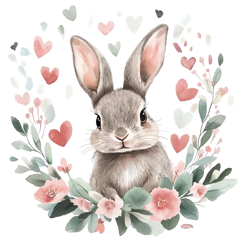 10 Bunny Valentines Day Wreath Clipart Set Digital Watercolor Painting ...