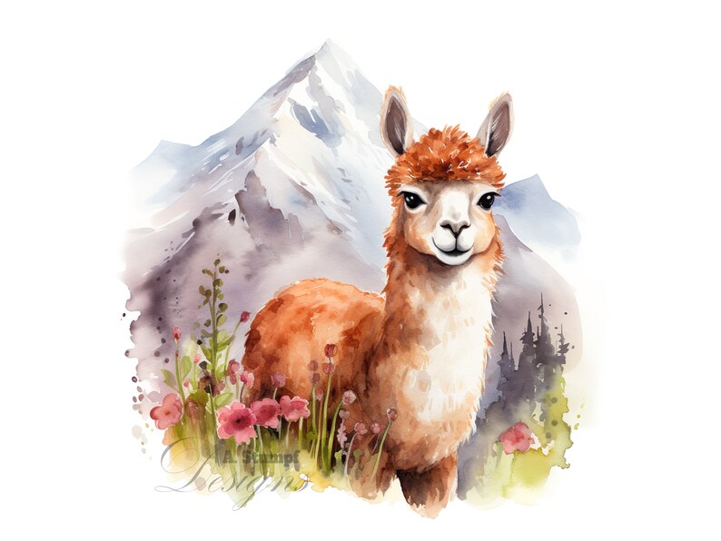 10 Alpaca Clipart Set, Digital Watercolor Paintings, Farm Animal ...