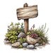 10 Old Empty Wooden Garden Sign With Rocks and Plants Clipart Set ...