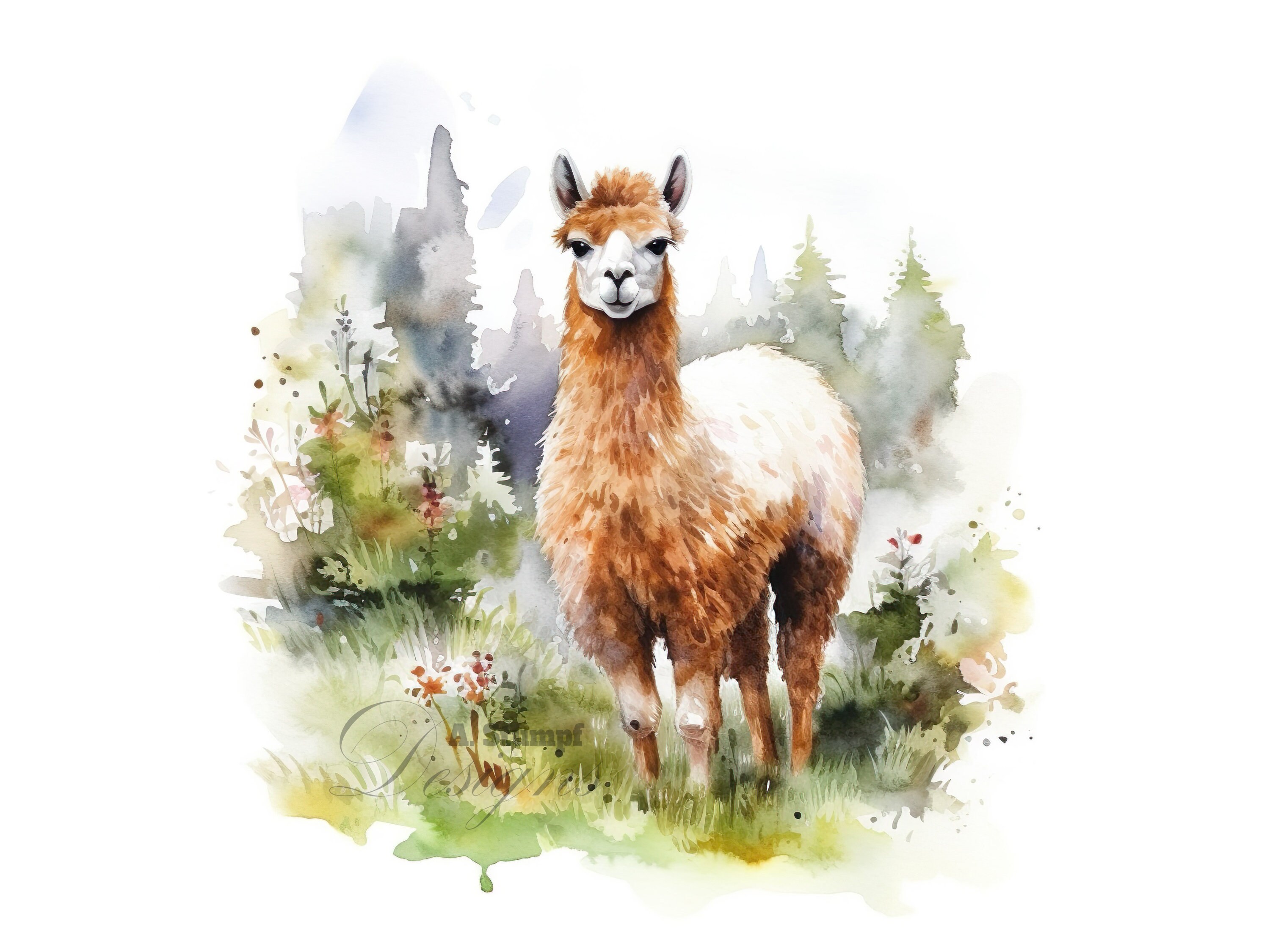 10 Alpaca Clipart Set, Digital Watercolor Paintings, Farm Animal ...