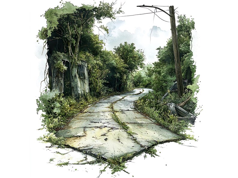 10 Abandoned Old Asphalt Road Clipart Set Digital Watercolor Painting ...