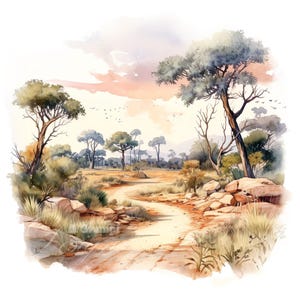 10 Savannah Landscape Clipart Set Panoramic Digital Watercolor Painting ...