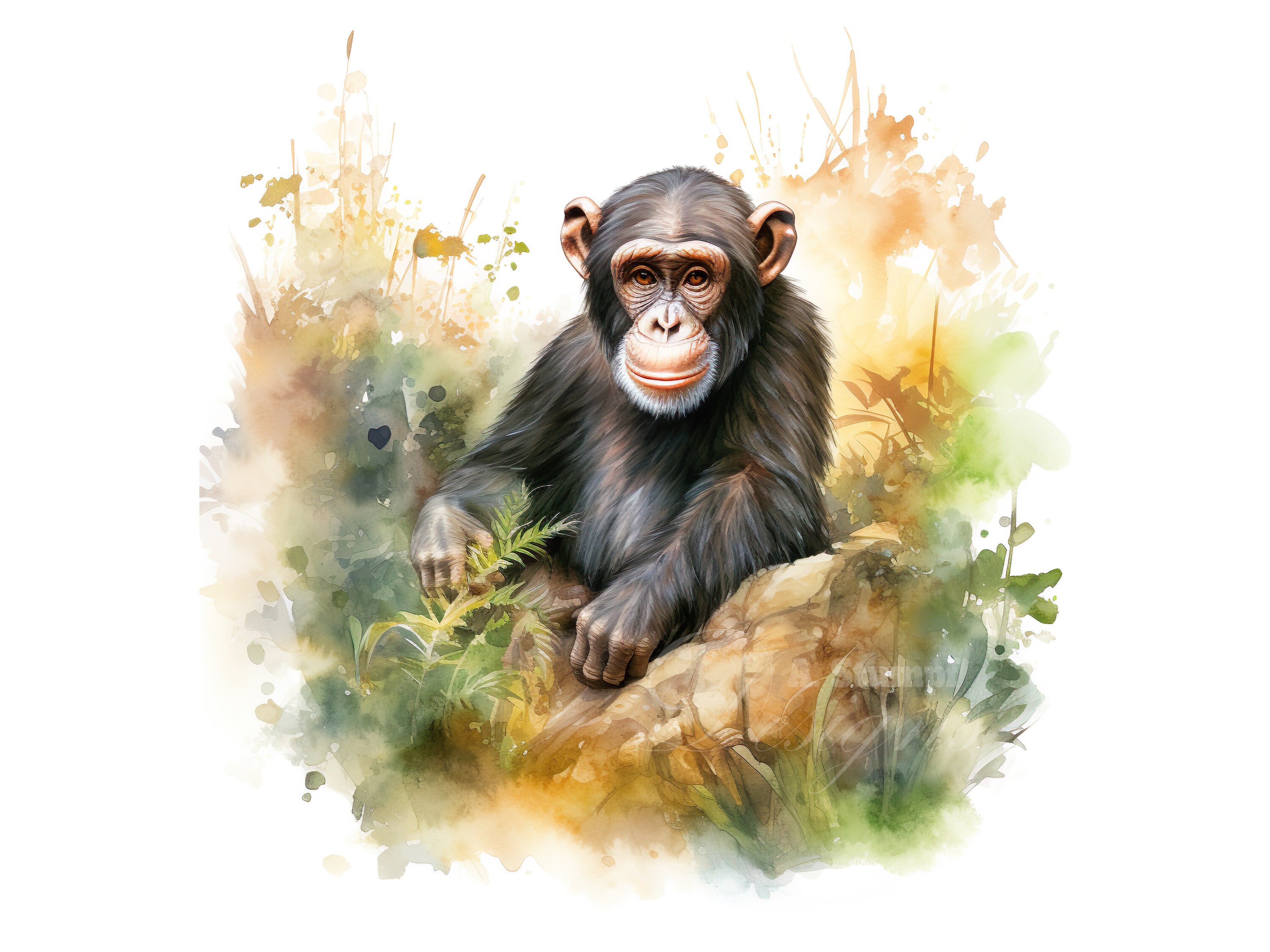 Chimpanzee, Clipart Set, Digital Chimp Art, Ape Clip Art, Primate ...
